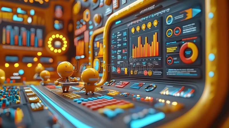 Vibrant 3D Cartoon Infographics Engaging in Analytical Activities Stock ...