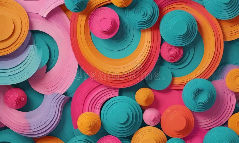 Vibrant 3D Collage Overlapping Circles in Various Colors, Including ...