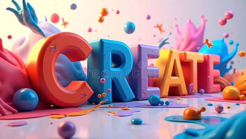 Vibrant 3D CREATE Words Amidst Colorful Shapes Paint Splashes and ...
