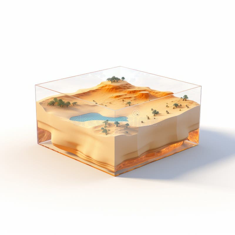 Vibrant 3d Desert Model in Transparent Cube with Hyper-realistic Water ...