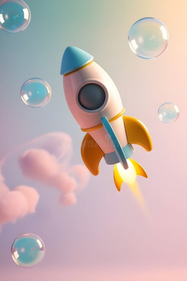 Whimsical Rocket Journey 3D Digital Art with Ambient Occlusion Stock ...