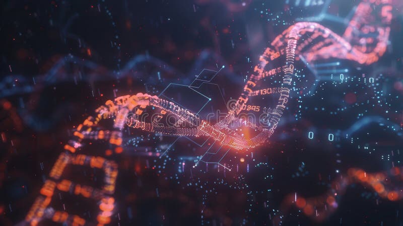 A Vibrant 3D DNA Strand Intricately Connected with Dynamic Digital Data ...