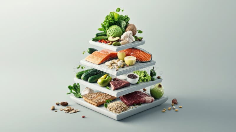 Visually Engaging 3D Food Pyramid Highlighting Essential Food Groups ...