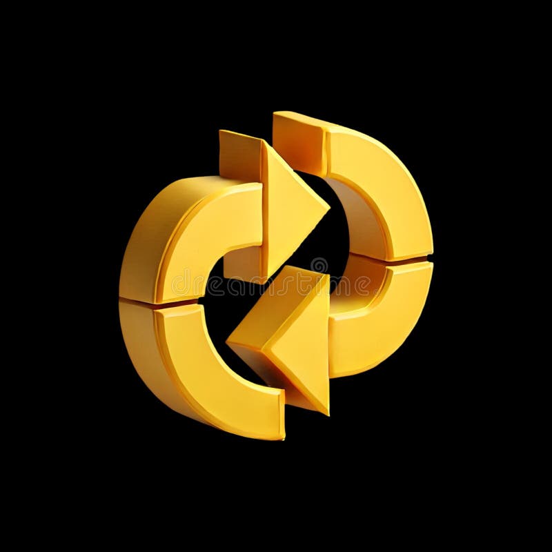 3D Gold Refresh Icon on Black Background Stock Illustration ...