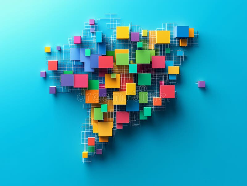 Vibrant 3D Graphic Representation of State Map, Featuring Colorful ...