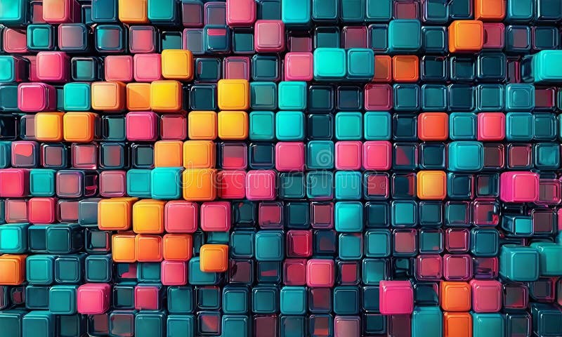 Vibrant 3D Grid Overlapping Cubes in Various Shades Blue, Pink, Orange ...