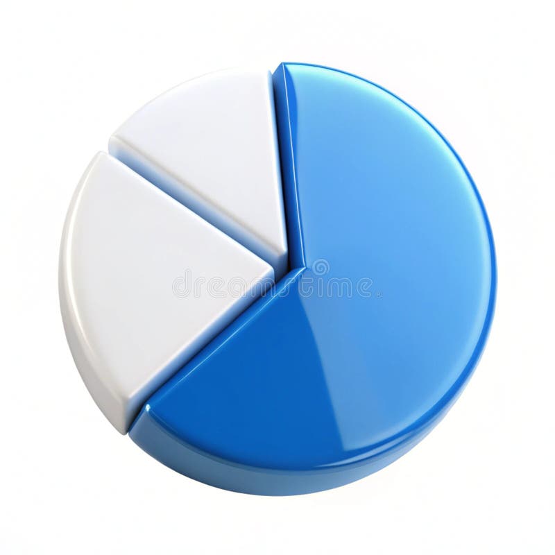 Blue and White Pie Chart 3D Icon on White Background Stock Illustration ...