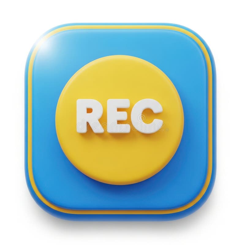 Modern 3d Rec Button Icon Blue Square Yellow Circle Recording Symbol Digital Media Interface ...