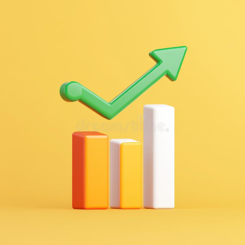 A Vibrant 3D Icon Featuring a Green Upward Arrow Soaring Above a Bar ...