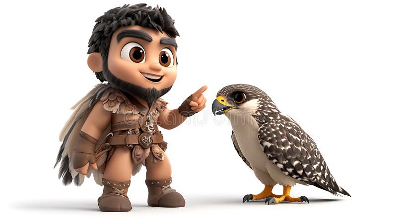 3D Character of Falconer Training a Falcon Stock Illustration ...