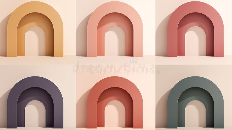 Vibrant 3d Illustrations of Flat Colored Arches on Beige Background ...