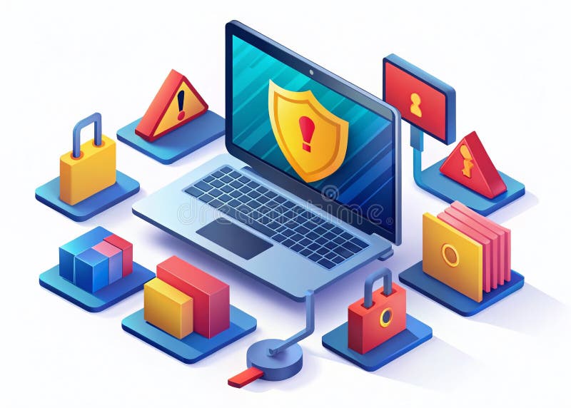 Isometric Illustration of a Ransomware Attack on a Business Computer ...