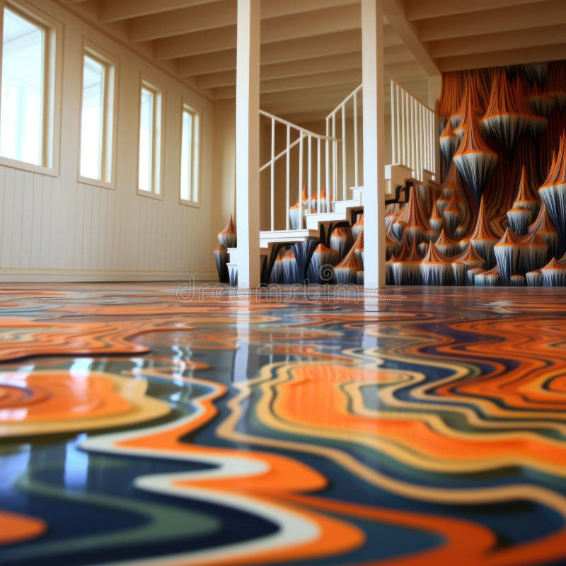 Vibrant 3d Linoleum Flooring with Psychedelic Artwork Stock ...
