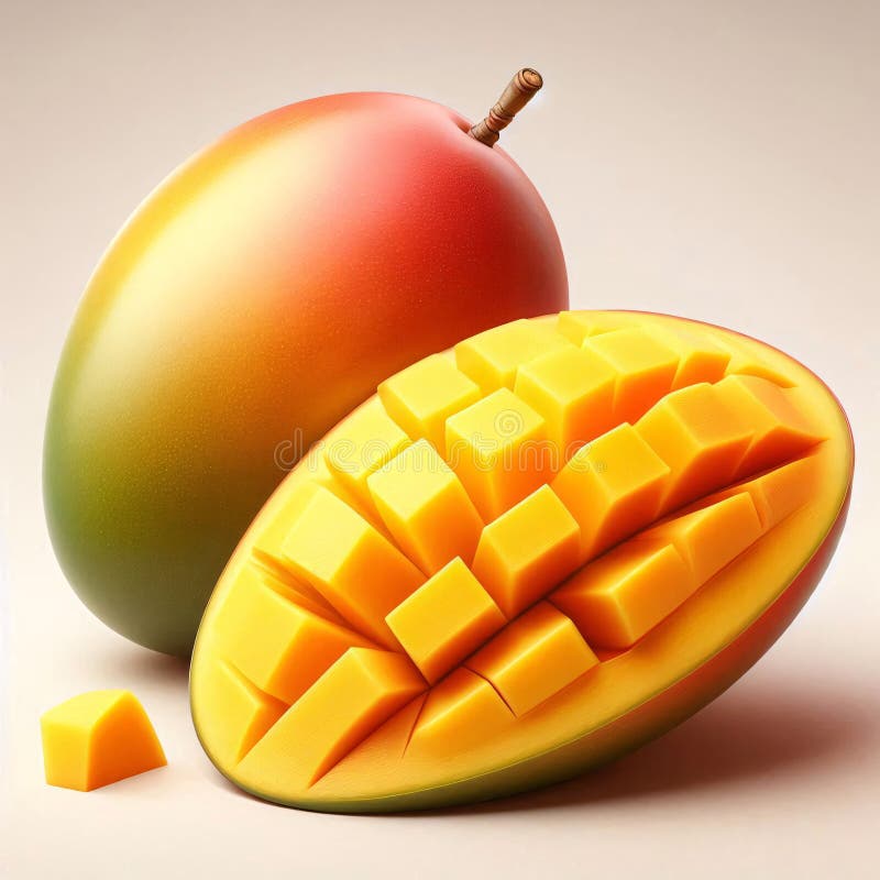 A Vibrant 3D Mango Illustration with a Cut, Cubed Section. Generative ...