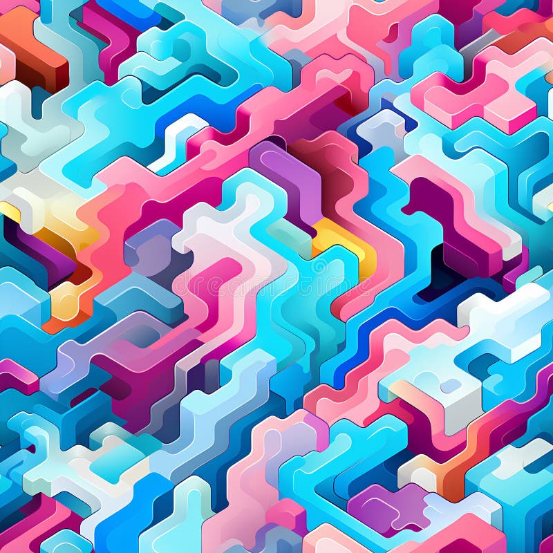 A Vibrant 3D Maze with Multicolored Pathways in a Seamless Pattern ...
