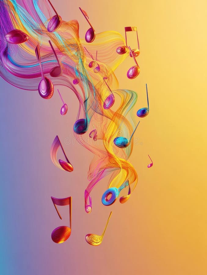 Colorful 3D Music Notes Swirling through a Vibrant Gradient Background ...