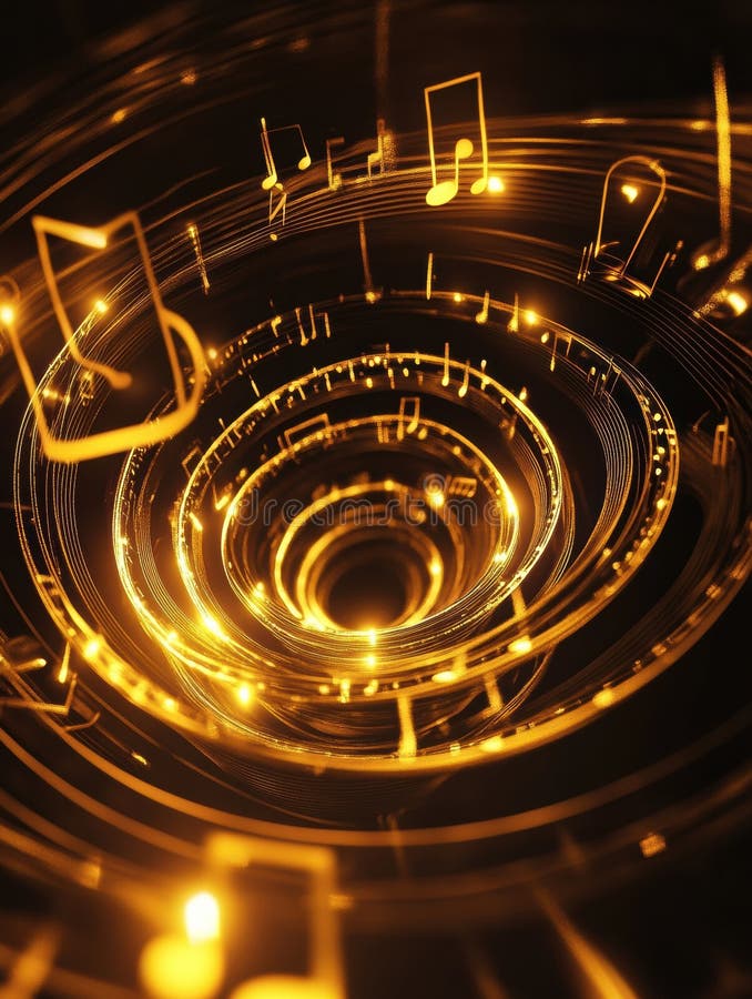 Vibrant 3D Music Notes Swirl in a Golden Spiral Display Creating a ...