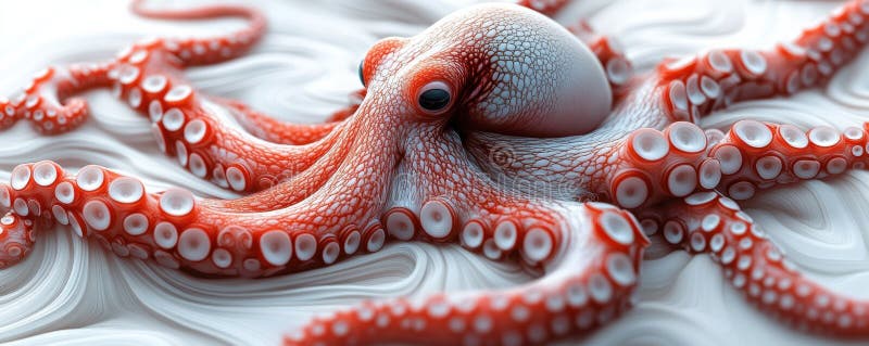 Vibrant 3D Octopus with Intricate Patterns and Textures in Dark Red ...
