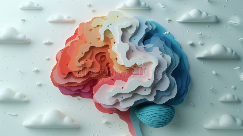 Vibrant 3D Paper Brain Showcasing Creative Thinking Stock Illustration ...