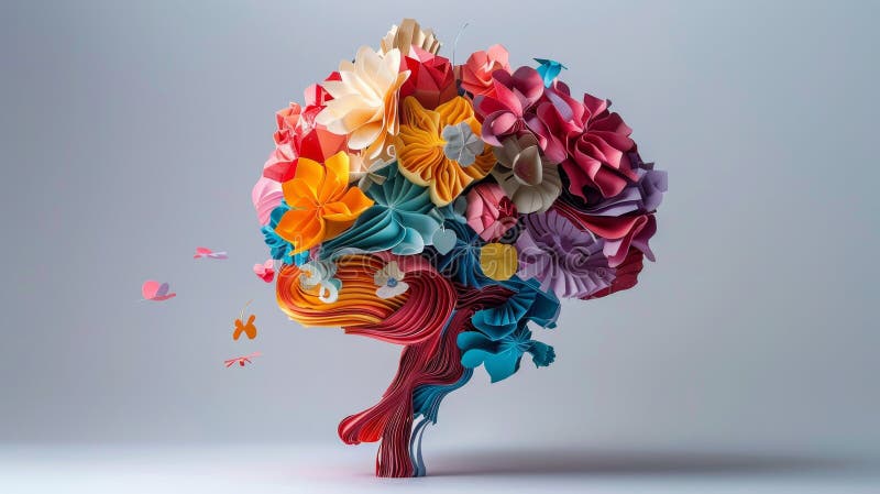 Vibrant 3D Paper Brain Symbolizing Creative Thinking Stock Illustration ...