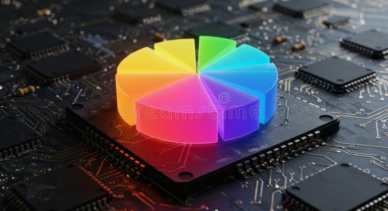 Vibrant 3D Pie Chart Data Visualization on Circuit Board Data Analysis ...