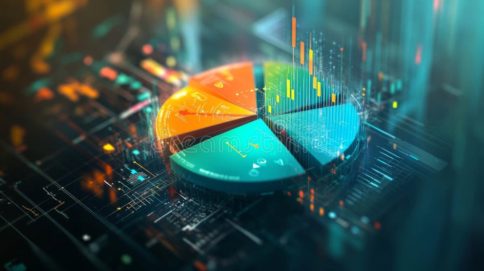 Vibrant 3D Pie Chart Data Visualization on Circuit Board Background ...