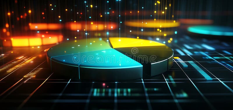Vibrant 3D Pie Chart with Neon-colored Segments and Digital Data Stock ...