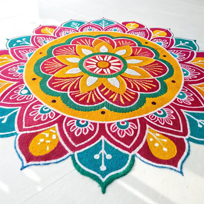 Vibrant 3D Rangoli Pattern Isolated on White Background Stock ...