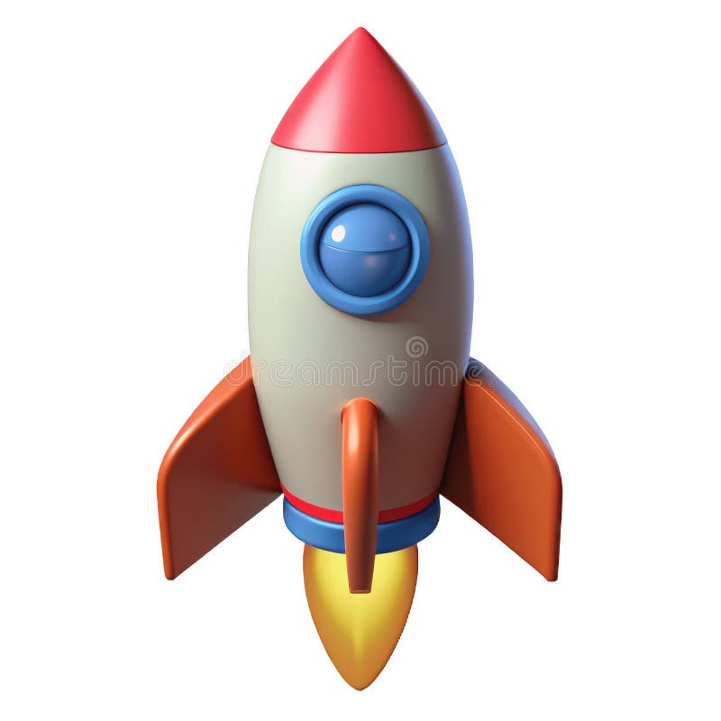 3D Rendered Cartoon Rocket Launching with Flames on White Background ...