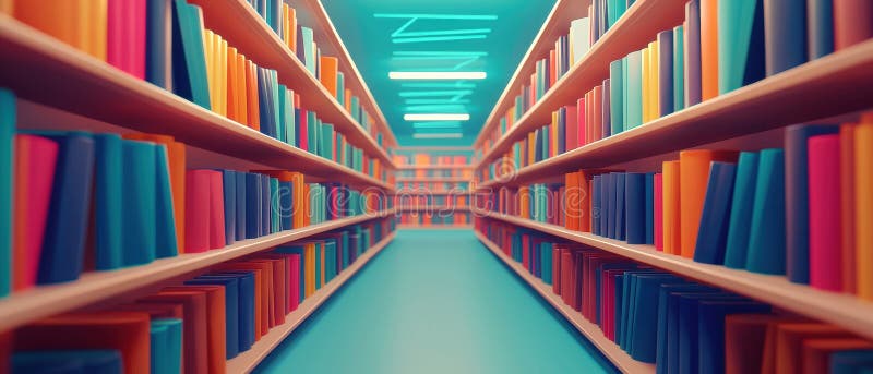 Colorful Bookshelf Library Interior Knowledge Education 3D Render Stock ...