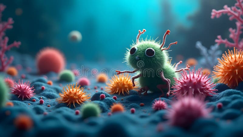 A Vibrant 3D Render of Diverse Microorganisms Stock Photo - Image of ...