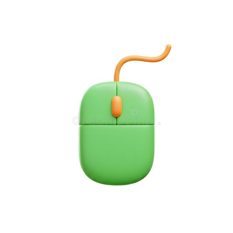 Green Computer Mouse with Orange Cable, 3D Rendering Stock Illustration ...