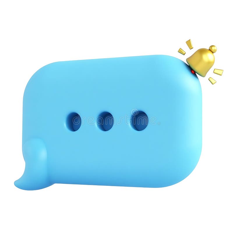 3D Blue Chat Bubble Notification Bell Alert on White Stock Illustration ...