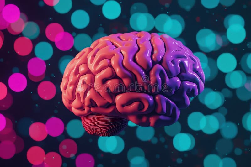 Glowing 3D Brain AI Concept Neon Lights Bokeh Background Stock ...