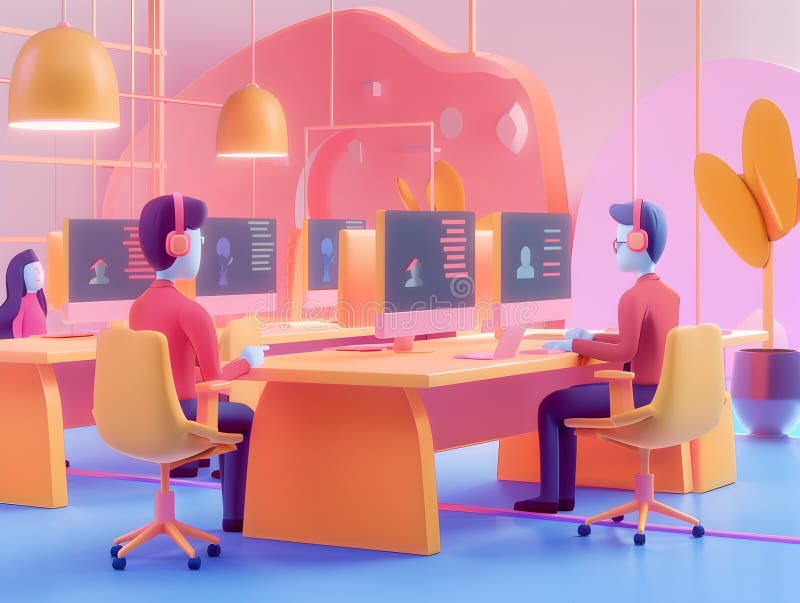 Vibrant 3D Rendered Customer Service Training Session with Team Meeting ...