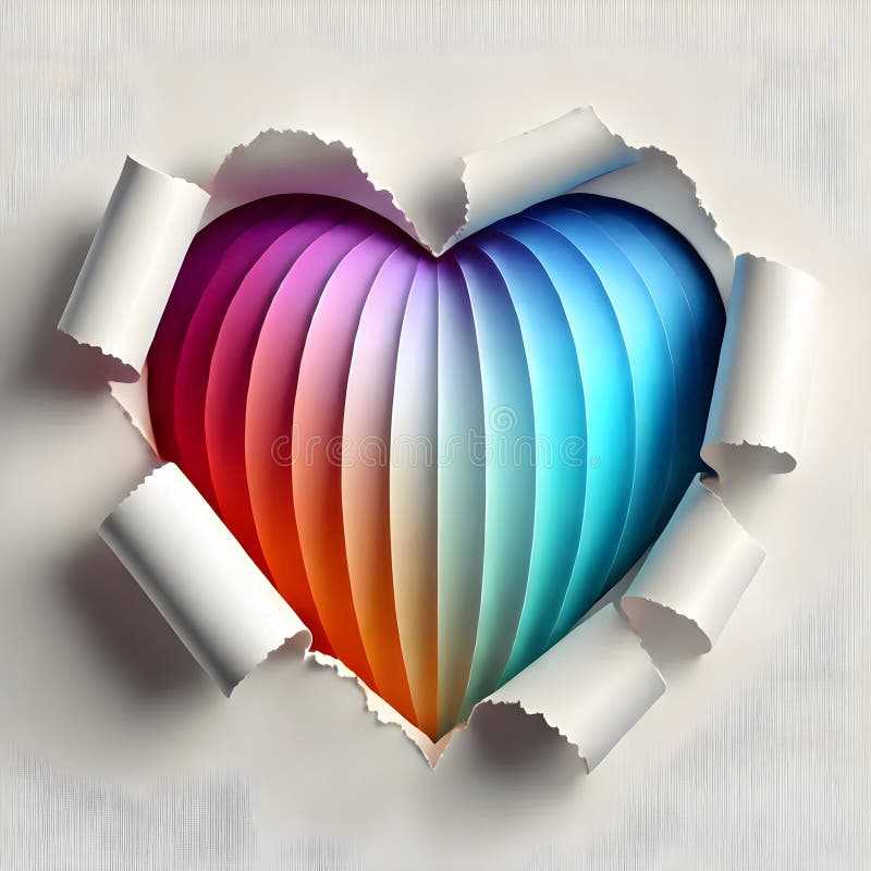 A Vibrant 3D-rendered Multicolored Heart Emerges from a Torn Paper ...