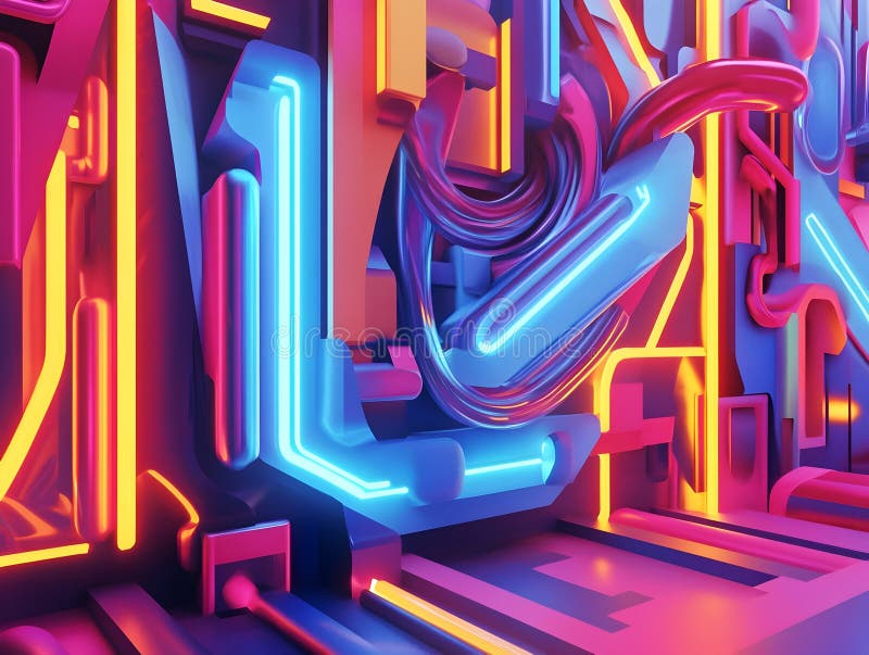 Vibrant 3D Rendered Neon Graffiti with Abstract Geometric Shapes and ...