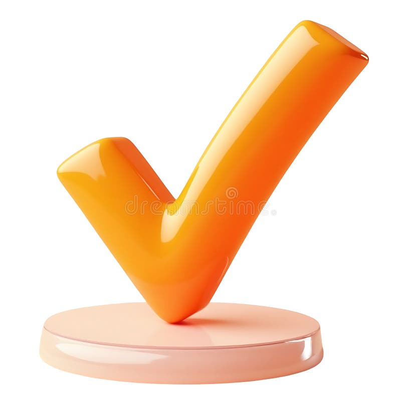 3D Glossy Orange Checkmark Icon on a Peachy Base White Background Stock ...