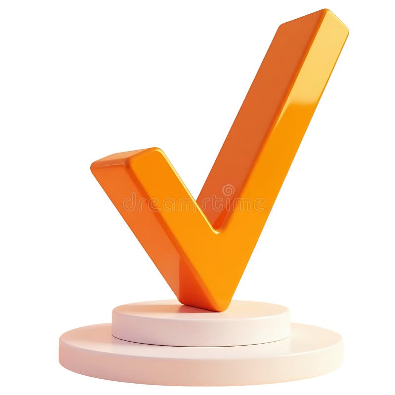3D Orange Checkmark Icon on White Shiny Plastic Modern Design Stock ...