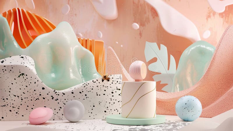 Abstract 3D Rendered Scene with Colorful Shapes and Textures Stock ...