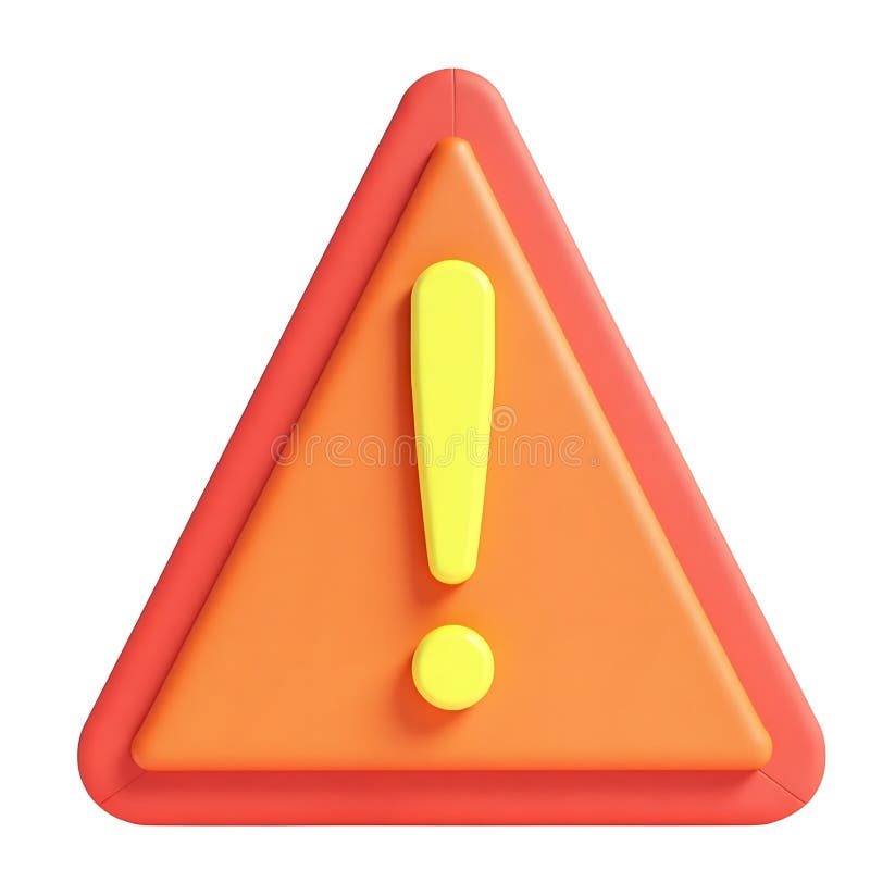 Bright 3D Warning Sign on White Yellow Exclamation Mark Orange and Red ...