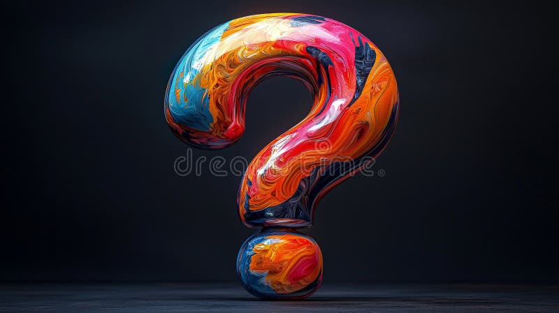 A Vibrant 3D Rendering of a Colorful Question Mark, Glowing Against a ...