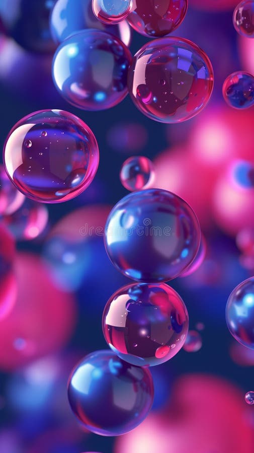 Vibrant 3D Rendering of Floating Bubbles, Gradient from Deep Blue To Bright Pink, Digital Art ...