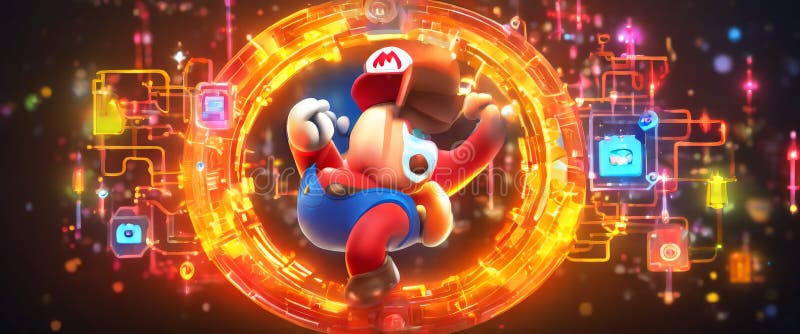 Futuristic 3D Mario Character in Digital Sci-fi Environment Stock ...