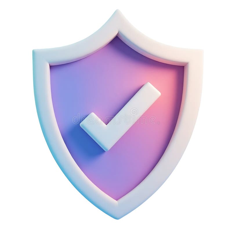 3D Plastic Shield Icon Approved White Background Pastel Purple Stock ...