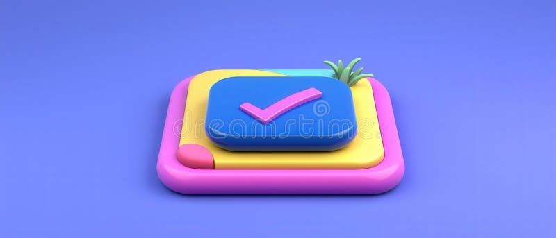 Colorful 3D Render of Check Mark Icon on Layered Platform Success ...