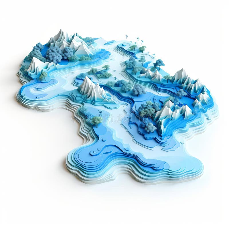 Vibrant 3d River Landscape on White Background Scene Stock Illustration ...