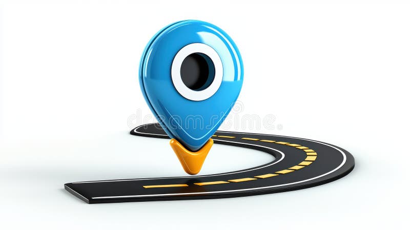 Vibrant 3D Road Map Pin Icon on Curved Road Symbolizing Navigation and ...