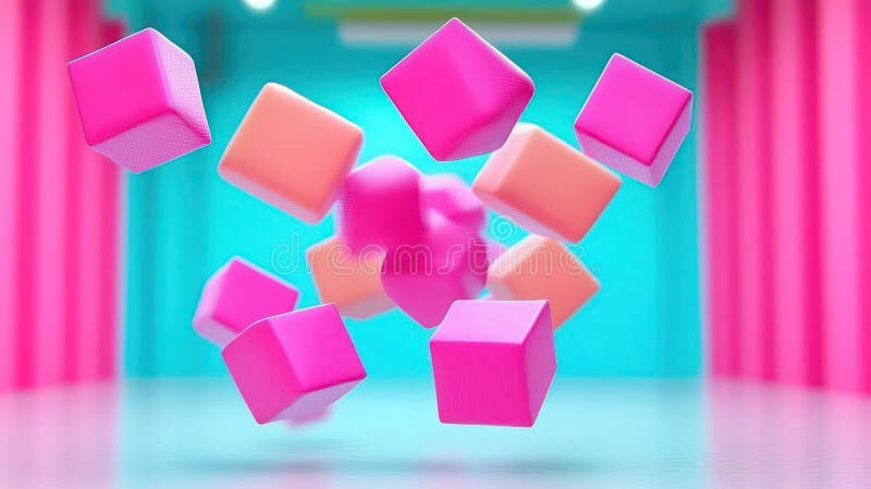 A Vibrant 3D Scene Featuring Floating Pink and Peach Cubes in a ...