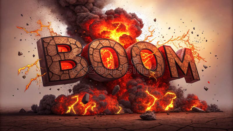 Explosive BOOM Text Effect in Dramatic Fiery Scene Stock Illustration ...